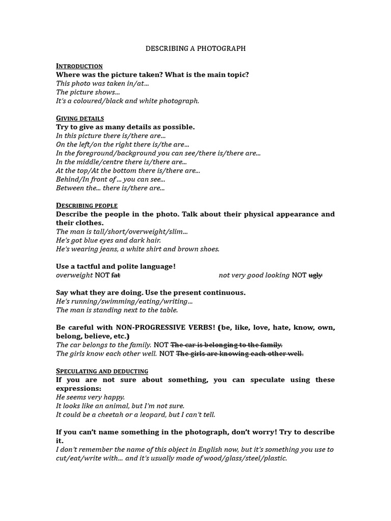 How To Describe and Compare Photographs Picture Description Exercises ...