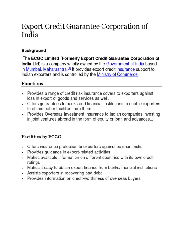Export Credit Insurance by ECGC | PDF | Finance & Money Management