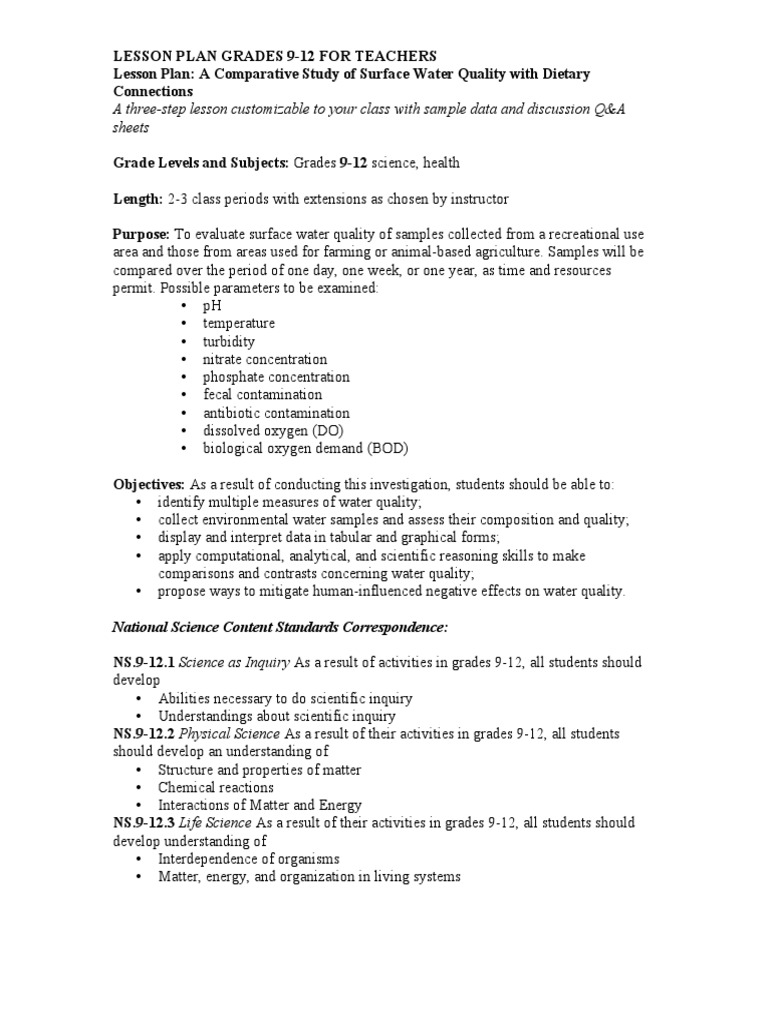 Comparative Water Quality Lesson Plan | PDF | Eutrophication | Water ...