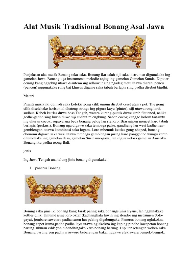 Alat Musik Tradisional Bonang Asal Jawa | PDF