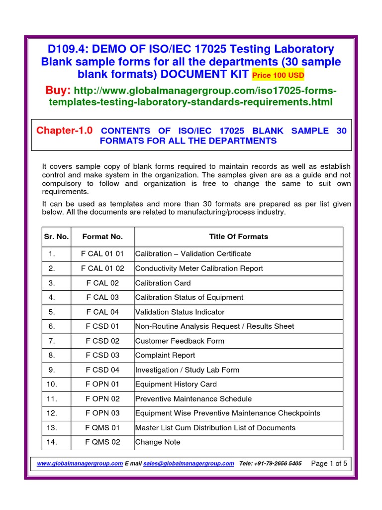 ISO/IEC 17025 Document Kit Overview | PDF | International Organization ...