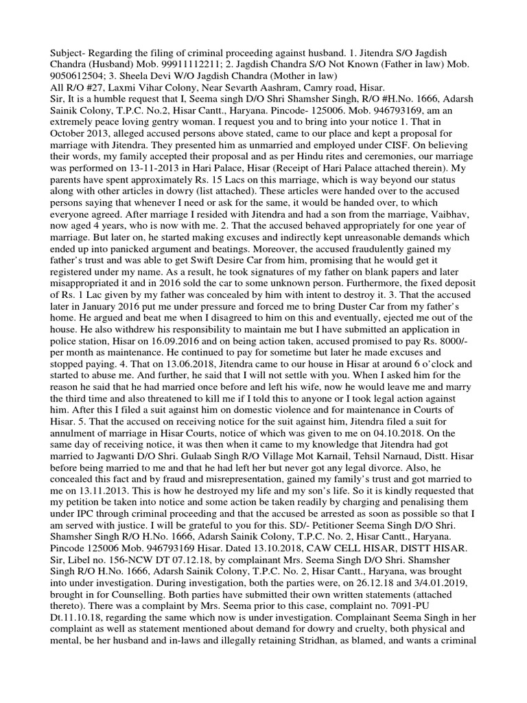 FIR Sample | PDF | Marriage | Social Institutions