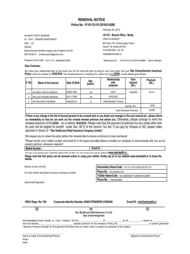 Renewal Notice | PDF | Insurance | Cheque