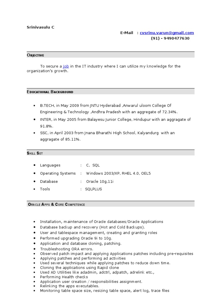 Srinu Resume | PDF | Oracle Database | Data Management