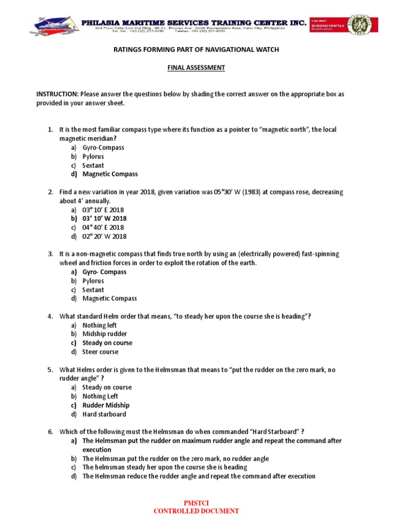 Ratings Forming Part of Navigational Watch: Pmstci Controlled Document ...