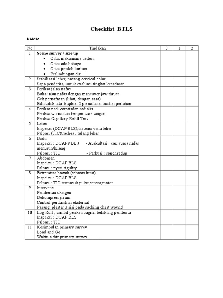 Checklist BTLS BLS | PDF