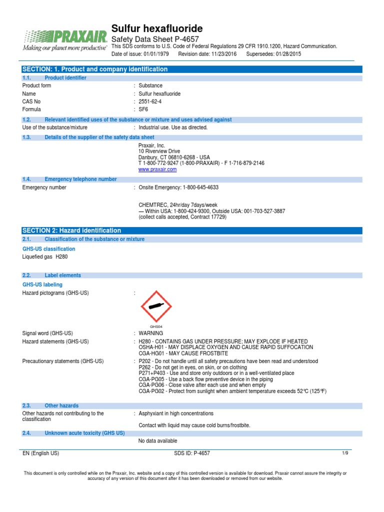 MSDS SF6 | PDF | Firefighting | Firefighter