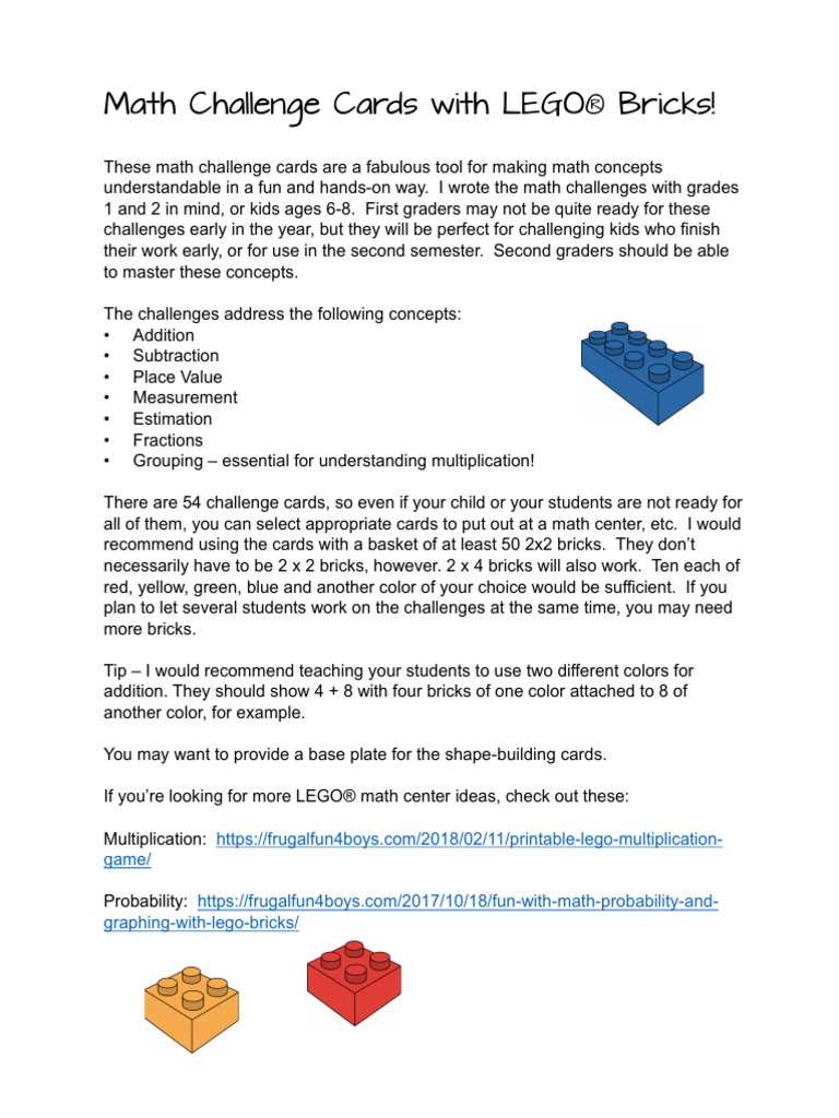 LEGO Math Challenge Cards PDF | PDF