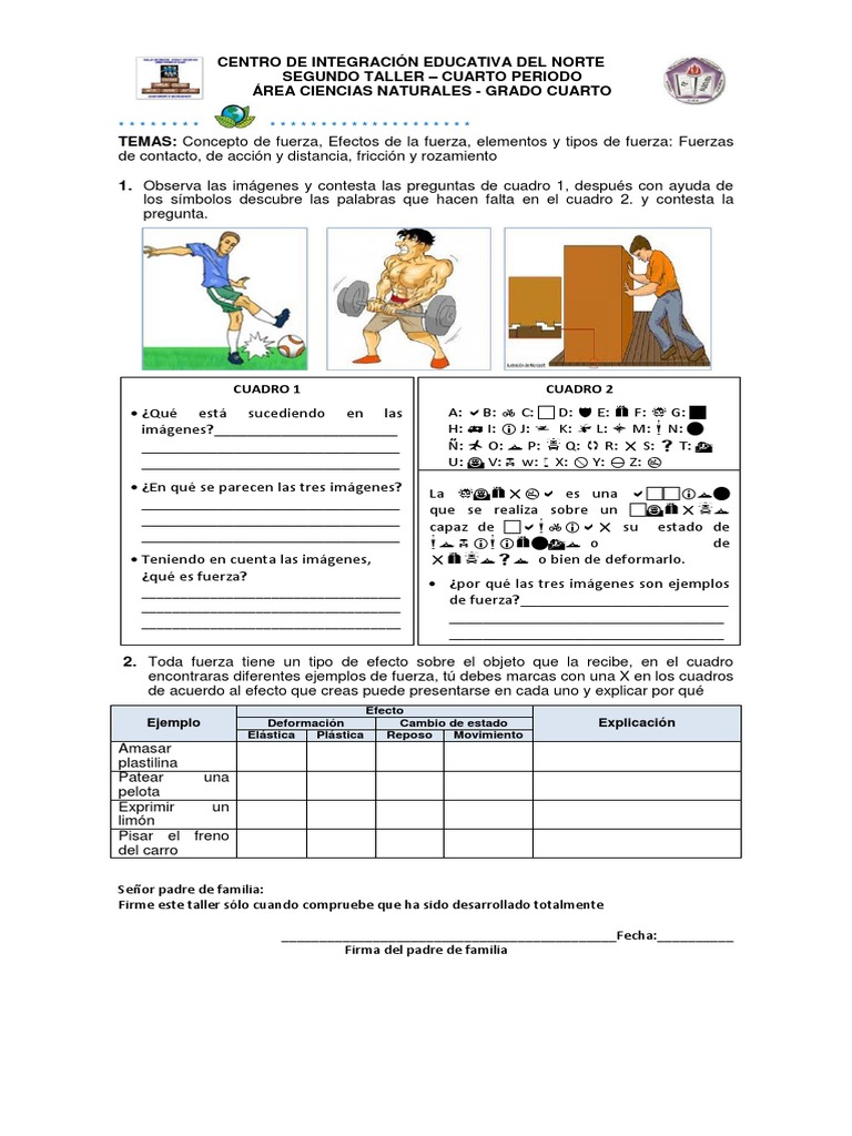 Hojas De Trabajo De Fuerza Y Movimiento De Cuarto Grado Descargables