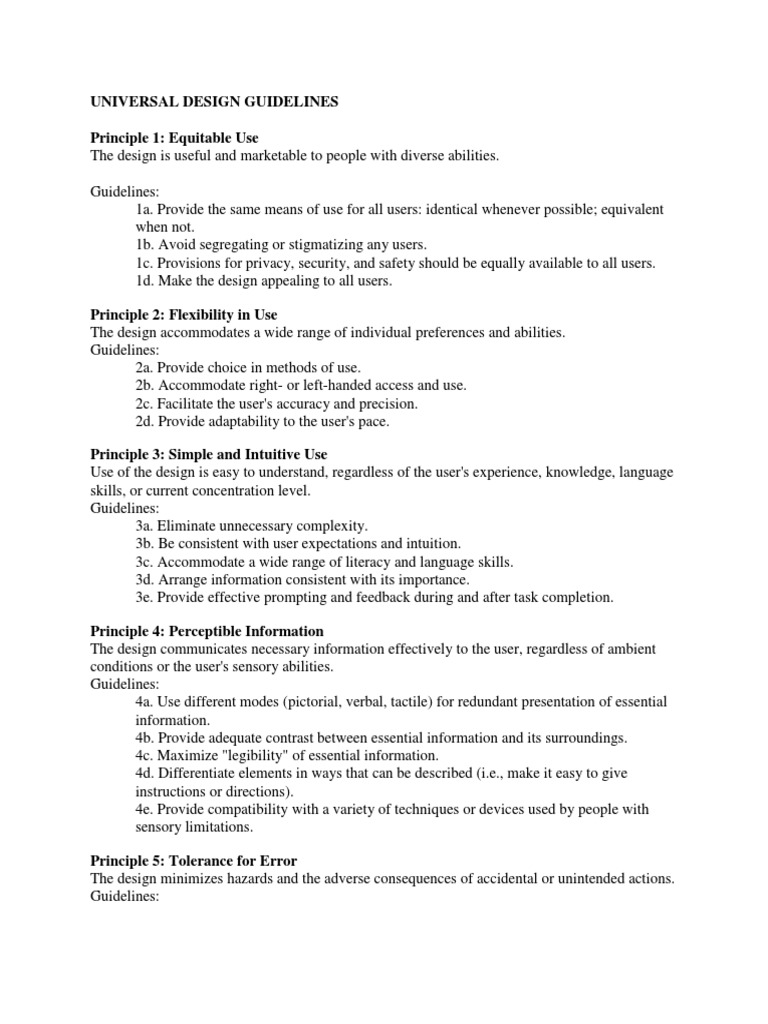 Universal Design Guidelines Principle 1: Equitable Use | PDF ...