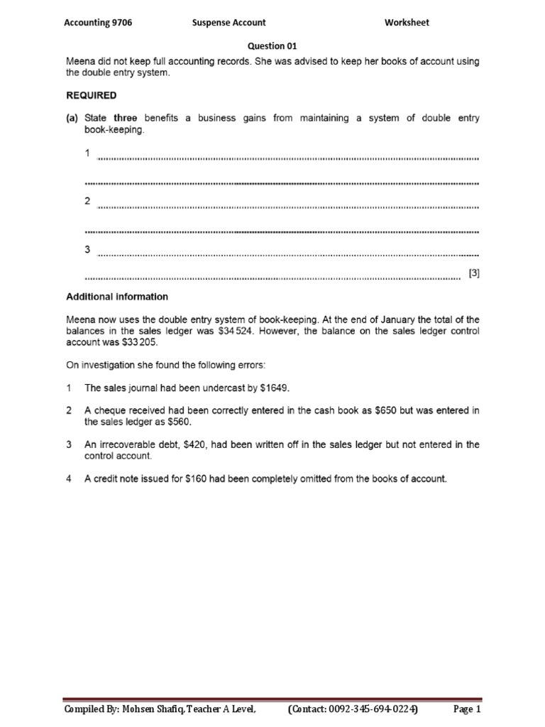 IGCSE Suspense Account Worksheet | PDF