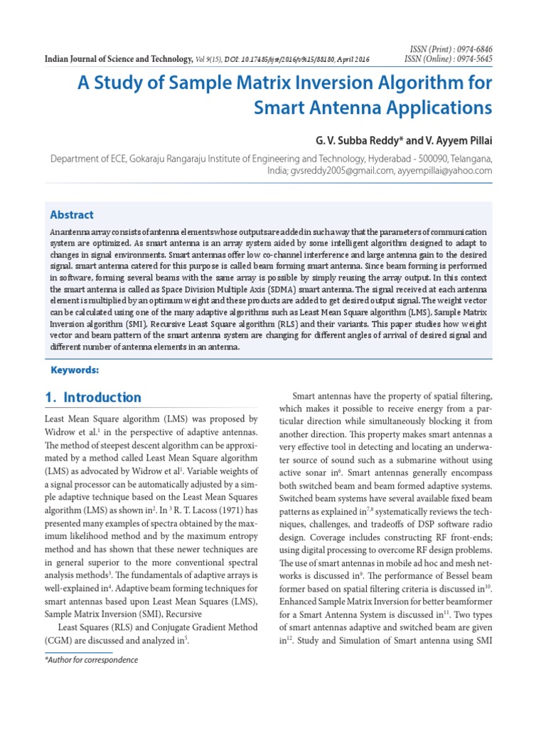 A Study of Sample Matrix Inversion Algorithm For PDF | PDF | Antenna ...