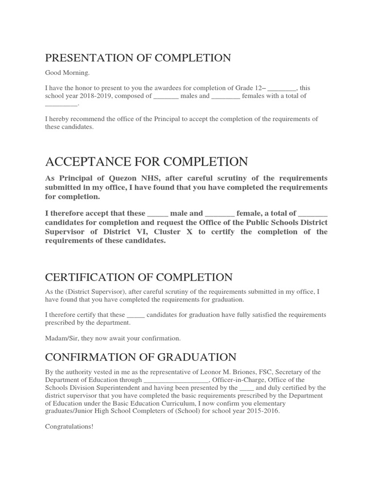 Presentation of Completion | PDF