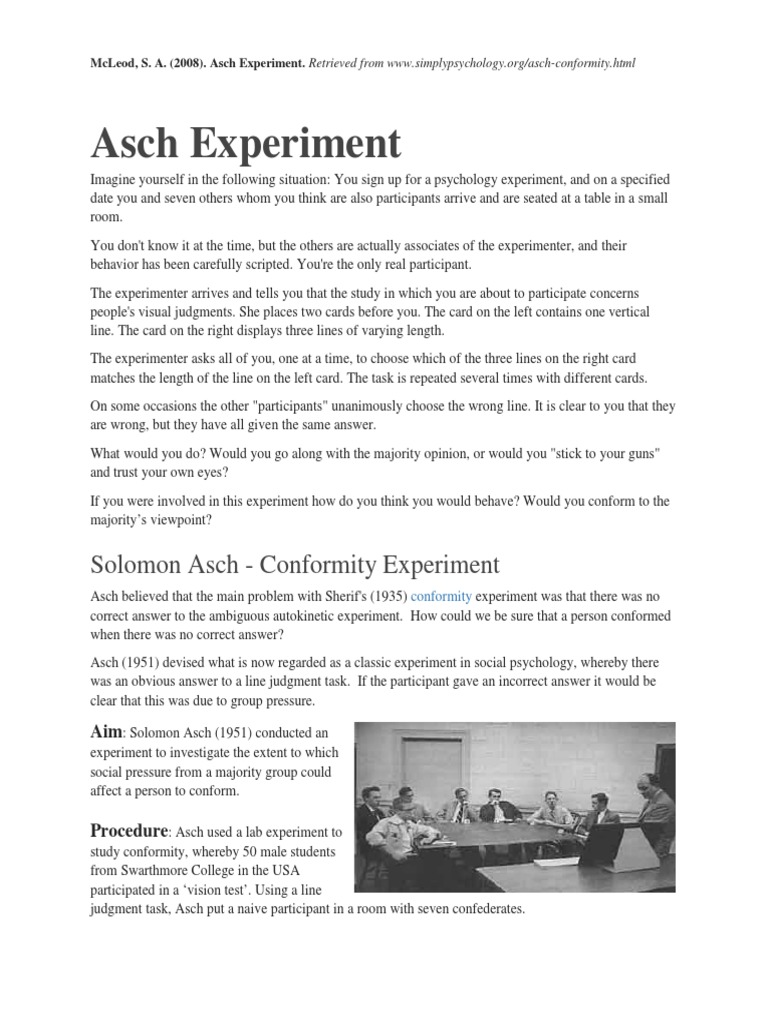 Solomon Asch - Conformity Experiment | PDF | Conformity | Social Psychology