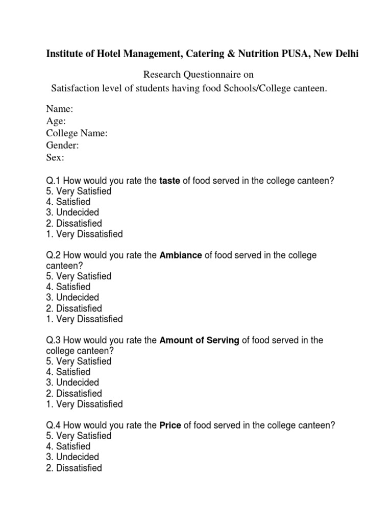 Questionnaire | PDF | Cooking, Food & Wine | Wellness