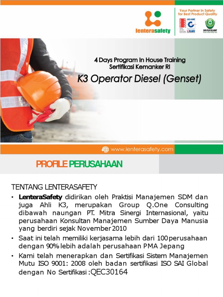 Proposal Inhouse K3 Operator Diesel (Genset) | PDF