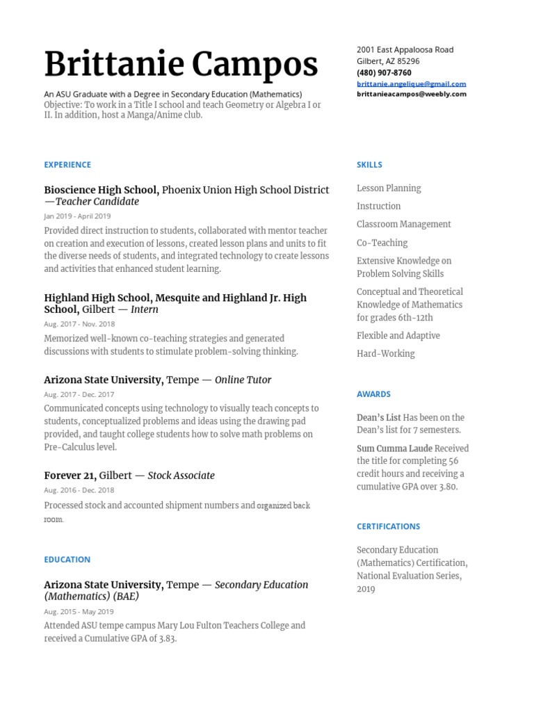 Resume | PDF | Arizona State University | Mentorship