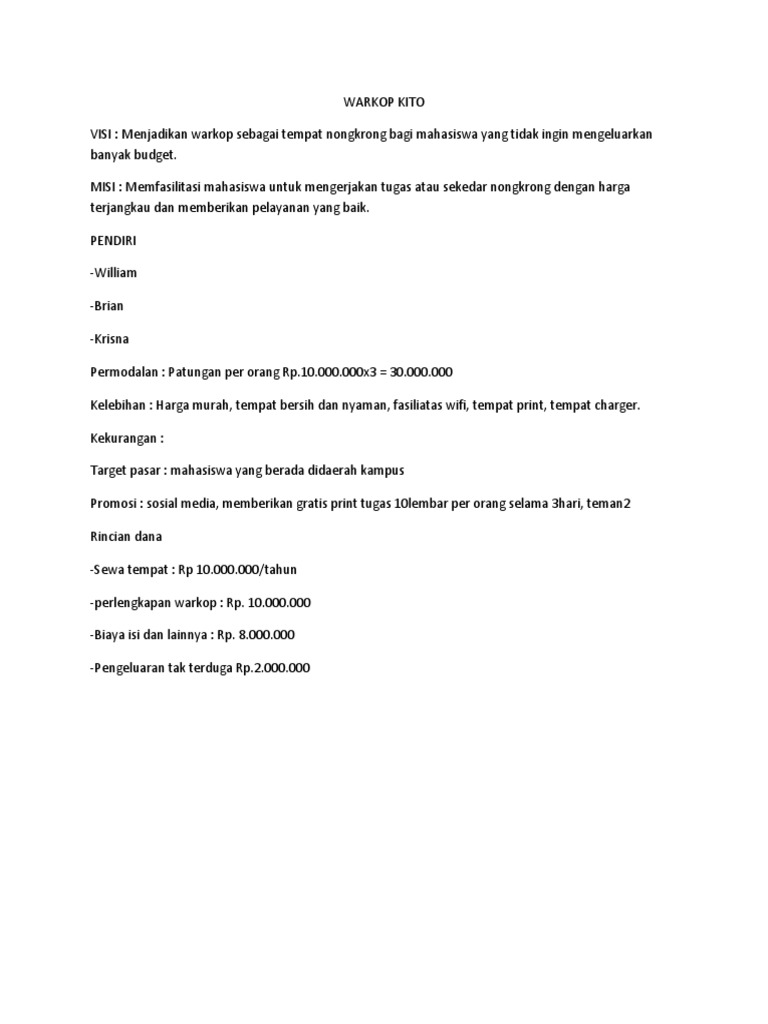 Warkop Kito: Tempat Nongkrong Mahasiswa | PDF