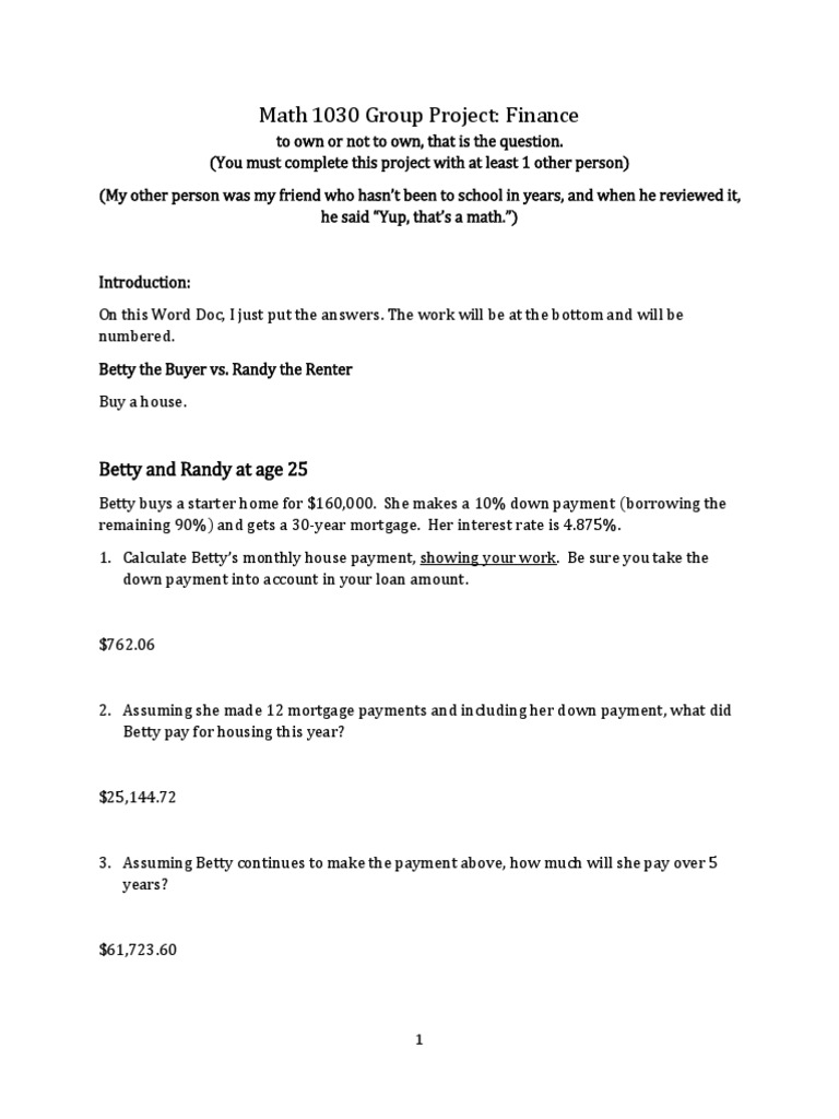 Module 6 Group Project Answers | PDF | Mortgage Loan | Down Payment