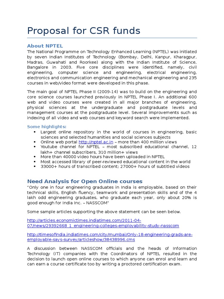 CSR Proposal | PDF | Educational Technology | Massive Open Online Course