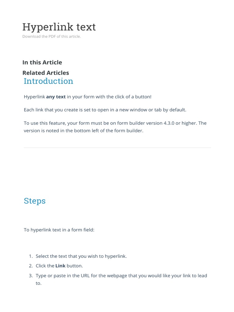 Hyperlink Text: in This Article Related Articles | PDF