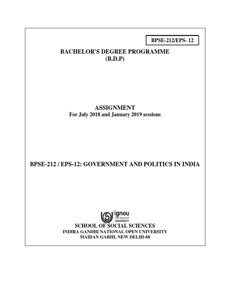 BPSE-212 2018-19 English | PDF | Government | Public Sphere