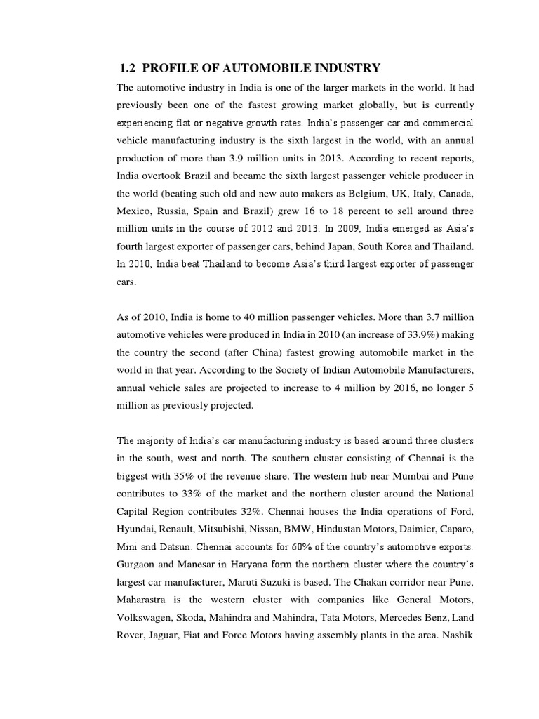1.2 Profile of Automobile Industry | PDF | Transport Economics | Car