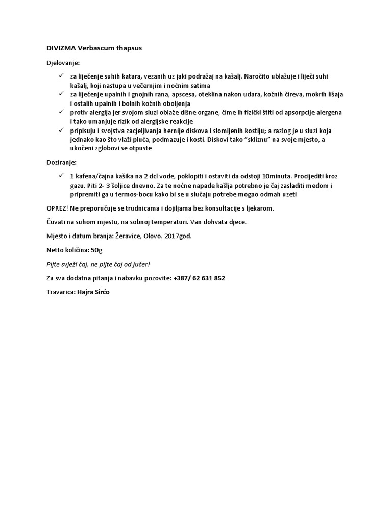 DIVIZMA Verbascum Thapsus | PDF