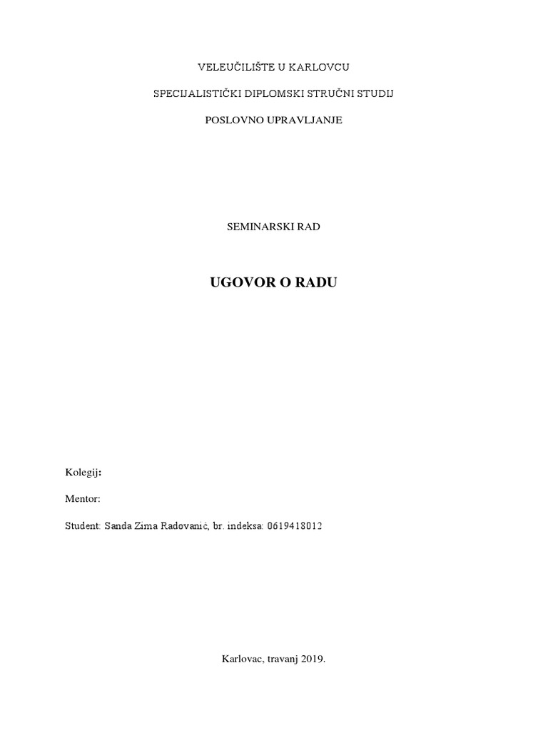 Seminar Ugovor o Radu | PDF