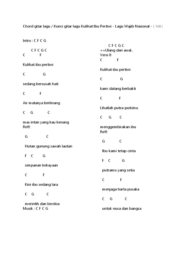 Chord Lagu Ibu Pertiwi - Chord Walls Chord Lagu Ibu Pertiwi - Chord Walls