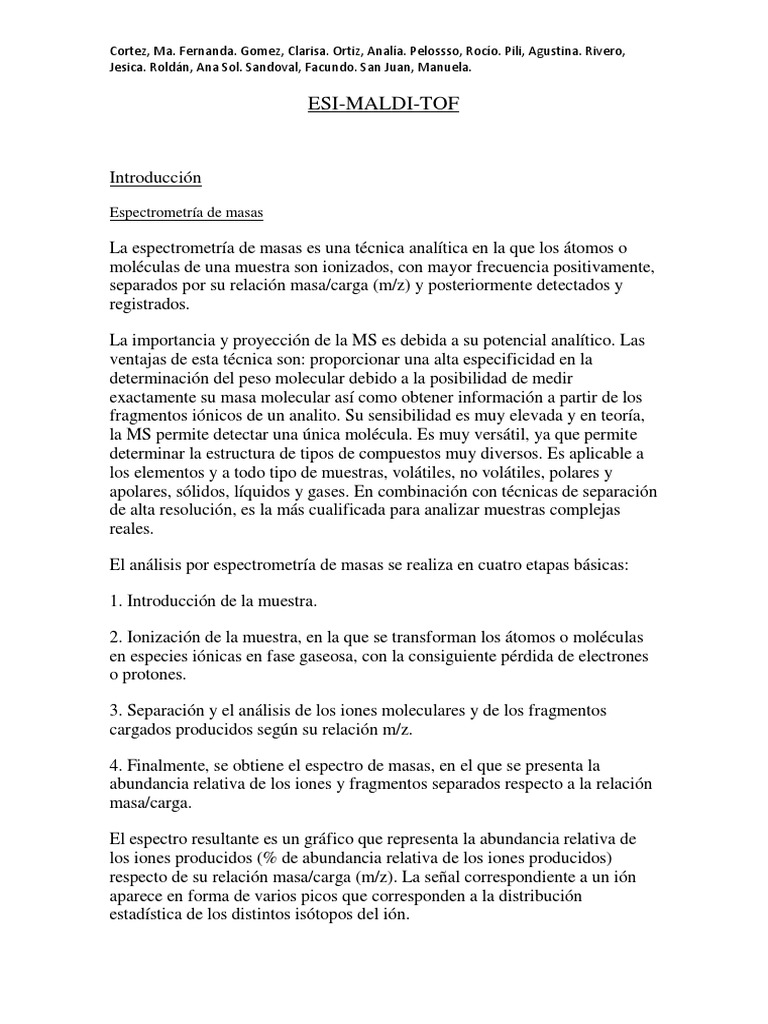 Maldi Esi Tof PDF | PDF | Espectrometría de masas | Ionización