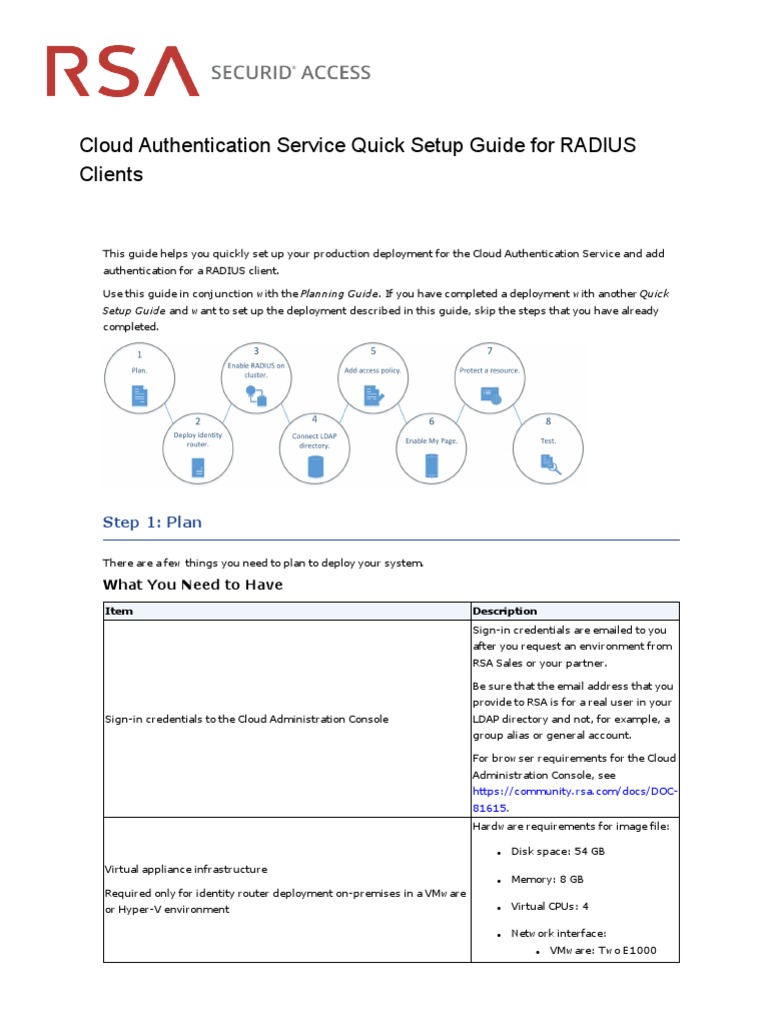 Rsa Securid Access Cloud Authentication Service Quick Setup Radius Clients PDF | PDF | Ip ...