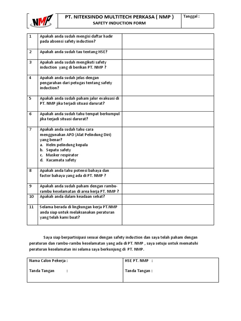 Form Safety Induction | PDF
