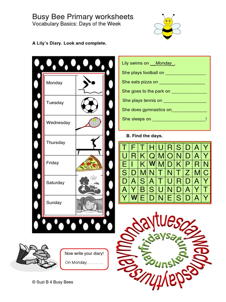 Busy Bee Worksheet 3 Days of The Week | PDF