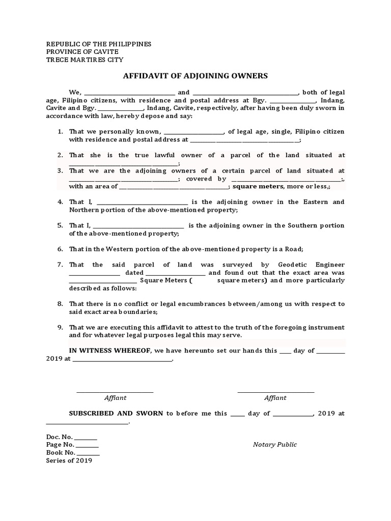 Affidavit of Adjoining Owners | PDF | Affidavit | Justice