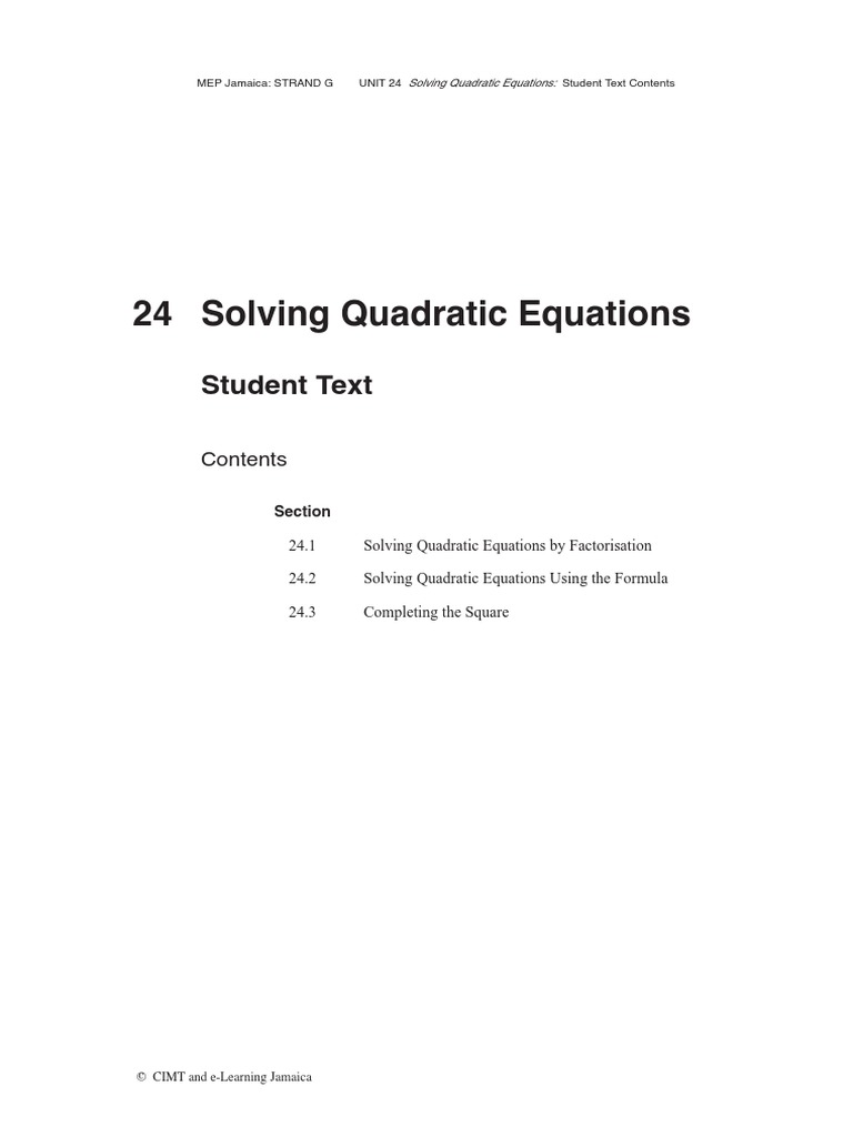 24 Solving Quadratic Equations: Student Text | PDF | Quadratic Equation ...