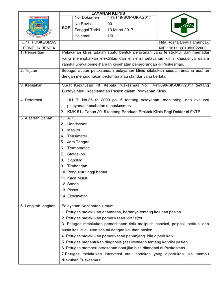 Sop Layanan Klinis | PDF