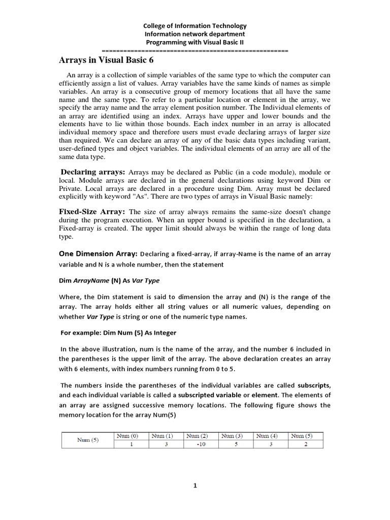 Arrays in Visual Basic 6 | PDF | Array Data Structure | Variable ...