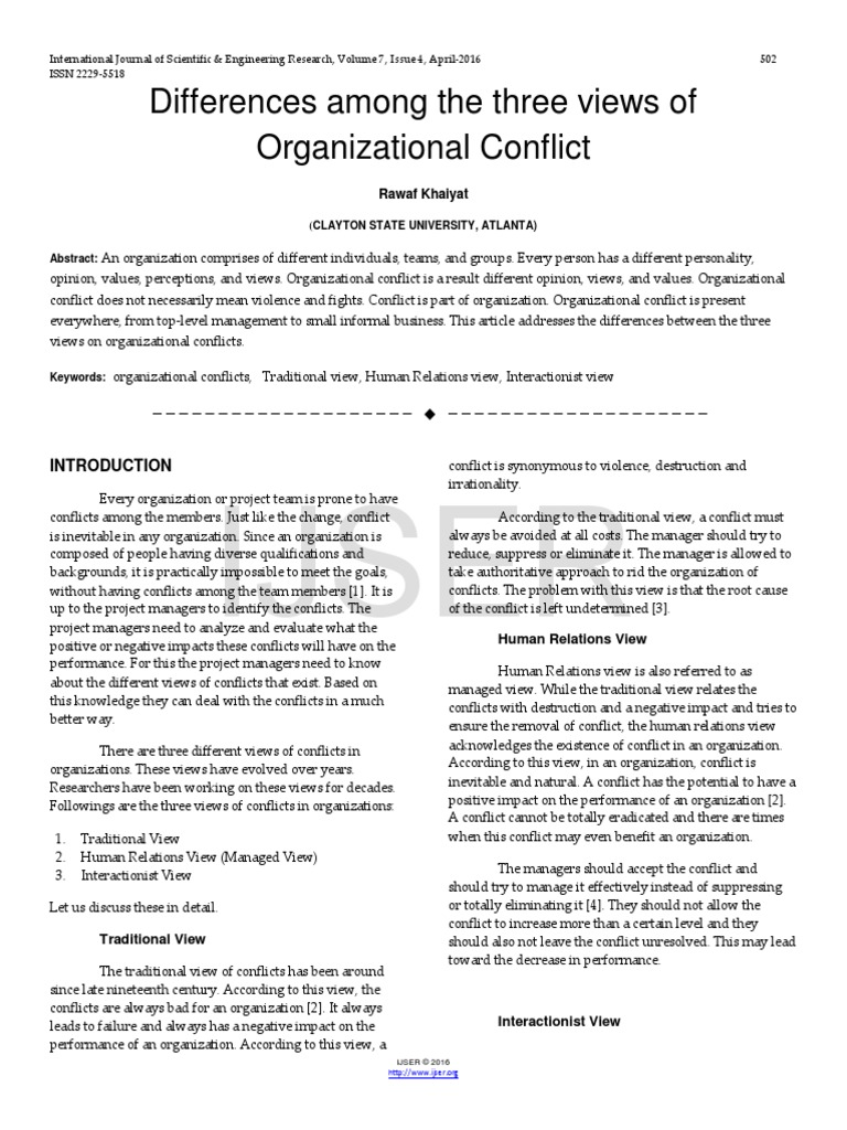 Differences Among The Three Views of Organizational Conflict | PDF ...