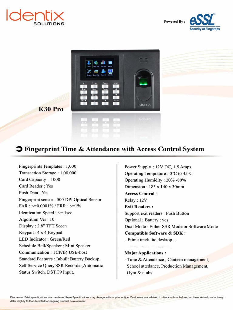 K30 Pro: Fingerprint Time & Attendance With Access Control System | PDF ...