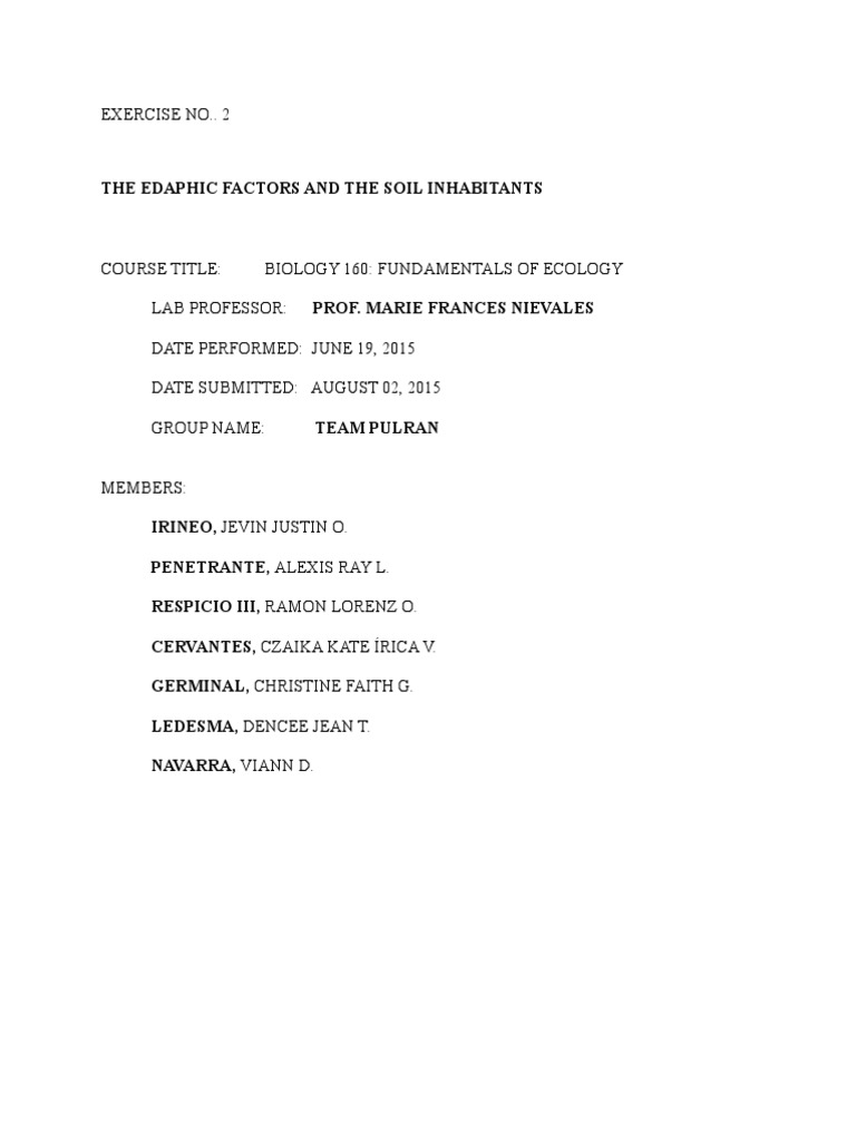 Exercise No.. 2 The Edaphic Factors and | PDF | Soil | Soil Science