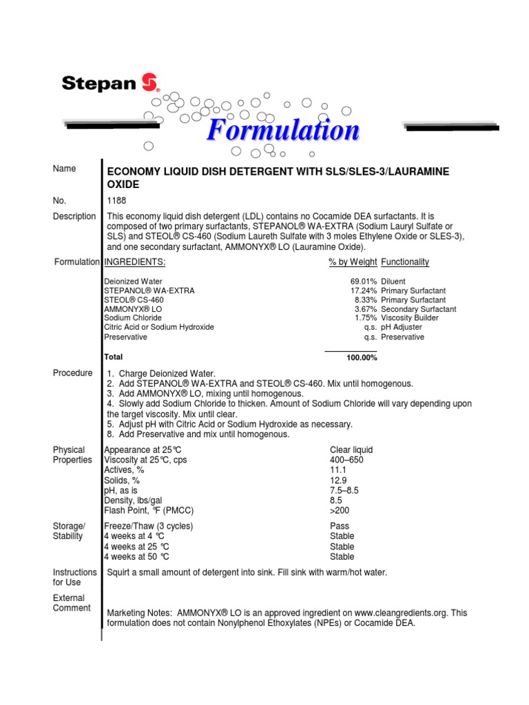 Stepan Formulation 1188 | PDF | Sodium Hydroxide | Surfactant