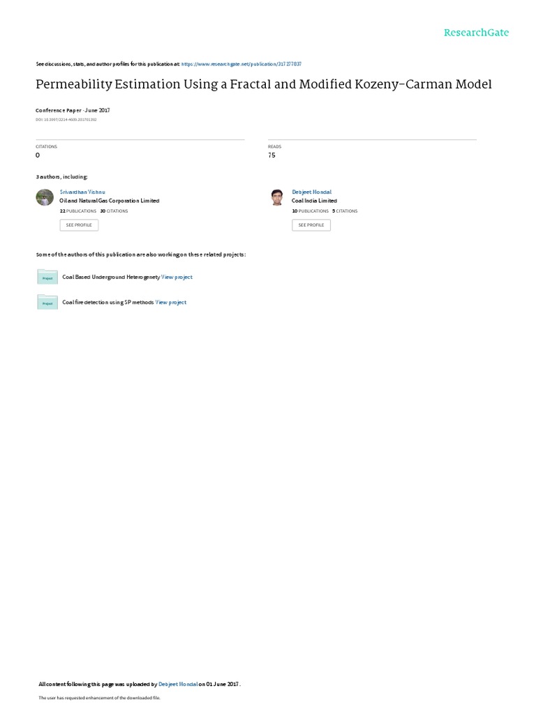 Permeability Estimation Using A Fractal and Modified Kozeny-Carman Model | Download Free PDF ...
