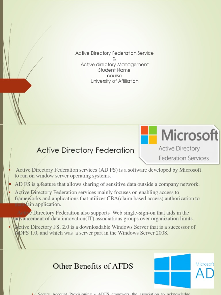 Active Directory Federation Service & Active Directory Management ...