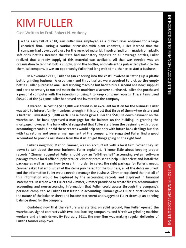 Kim Fuller: Case Written by Prof. Robert N. Anthony | PDF | Service ...