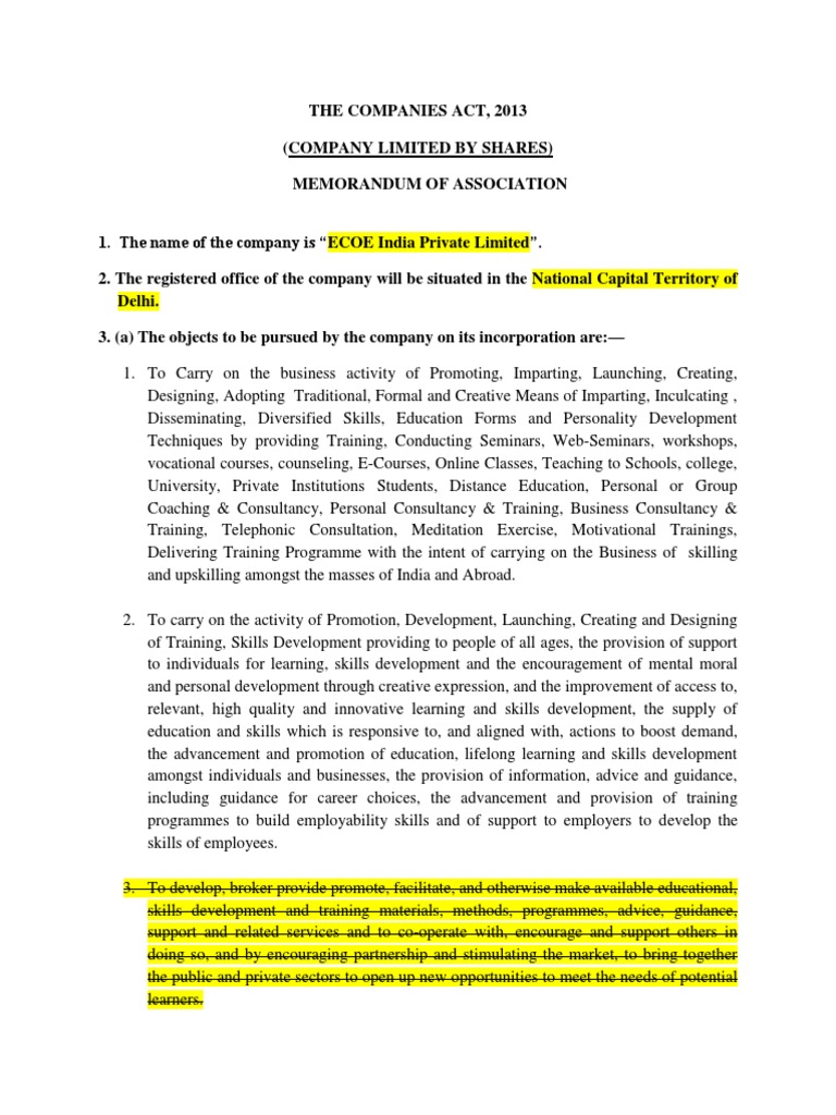 MOA of Educational Institute | PDF | Securities (Finance) | Banks