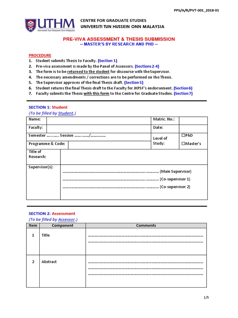 Pre-Viva - Thesis Submission Form | PDF | Thesis | Postgraduate Education