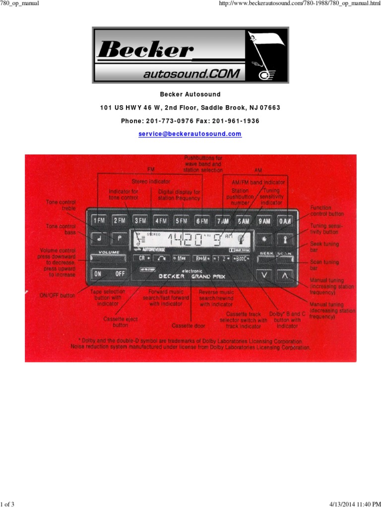 Becker Autosound Contact & Manuals | PDF
