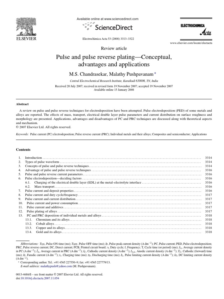 Pulse Plating Review Article | PDF | Silver | Nickel