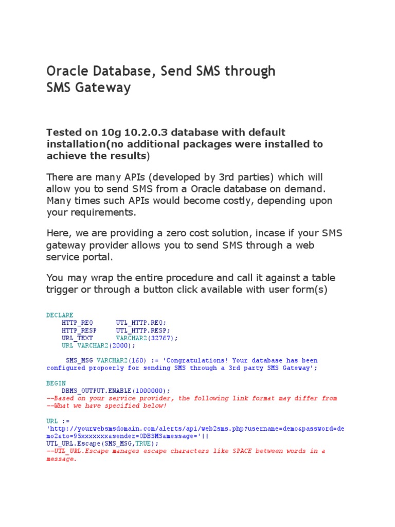 Oracle Database Sms Gateway | PDF